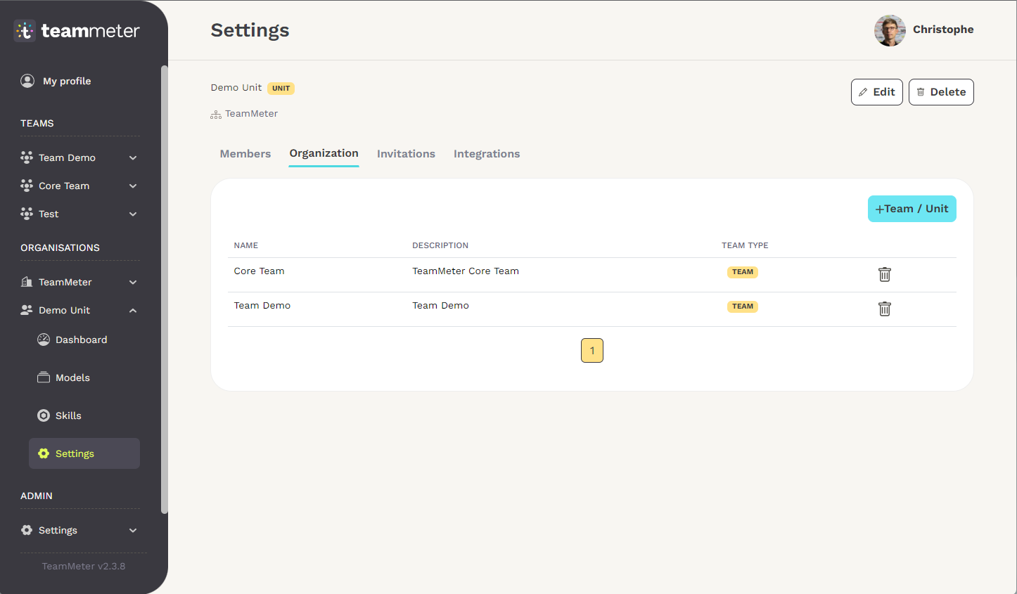 Configure organization dashboards - Teammeter
